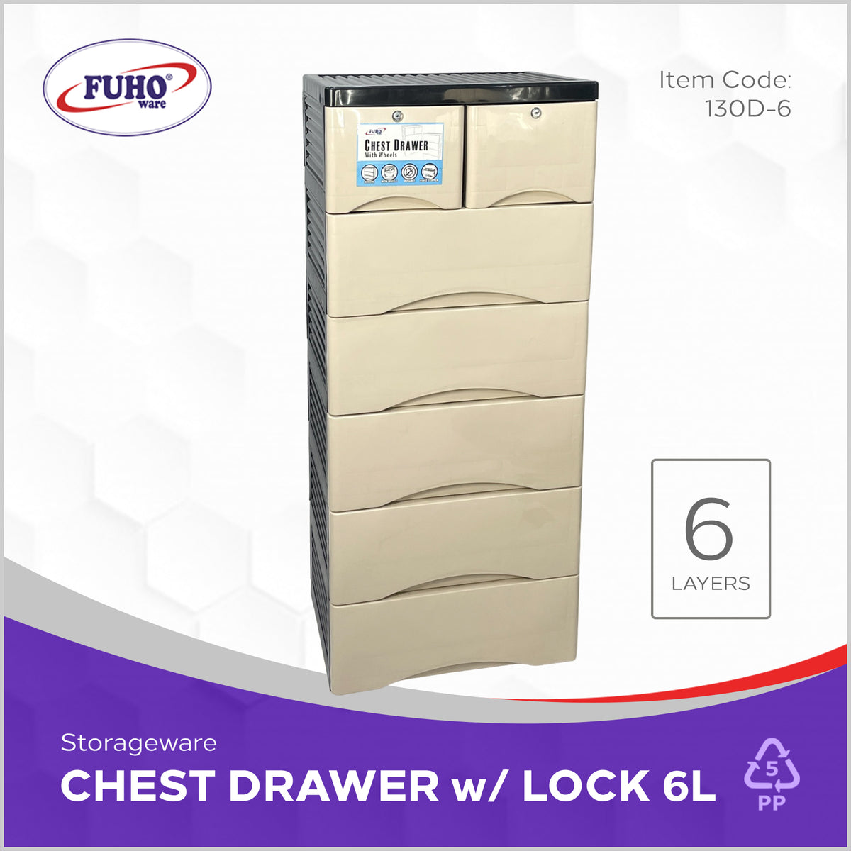 FUHO Chest Drawer (Arc Design) w/ lock & wheels 6 Layers – PLEXCO ...